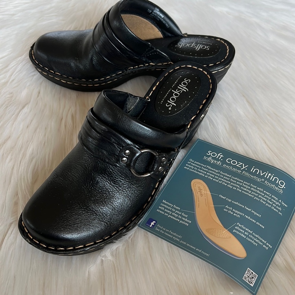 Soft Spots Black Clog With Strap Detail In Size 7.5 - Gem